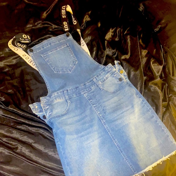 Guess | Dresses | Guess Denim Overalls Dress With Black And White Guess ...